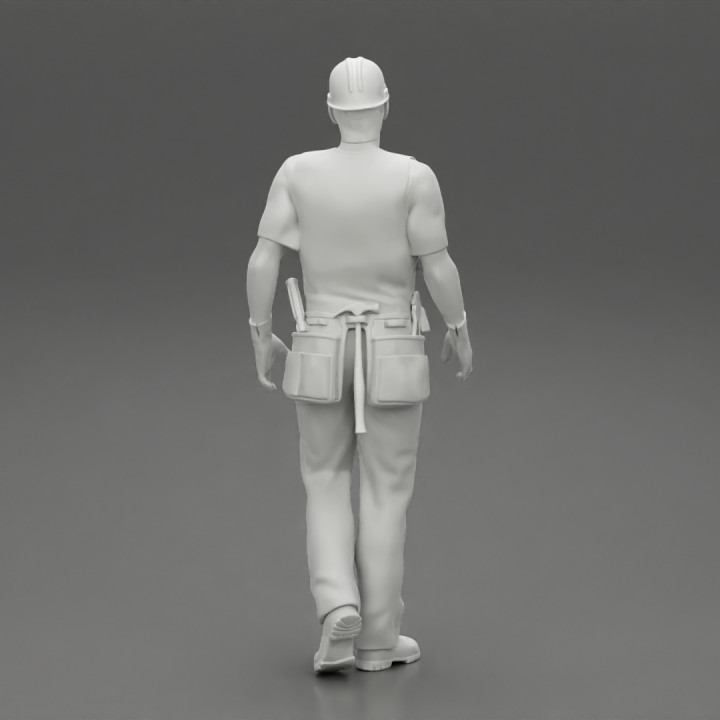3D Printable construction worker with a helmet and tool belt walking by ...