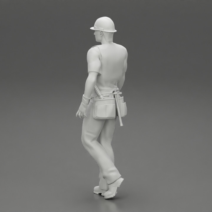 3D Printable construction worker with a helmet and tool belt walking by ...