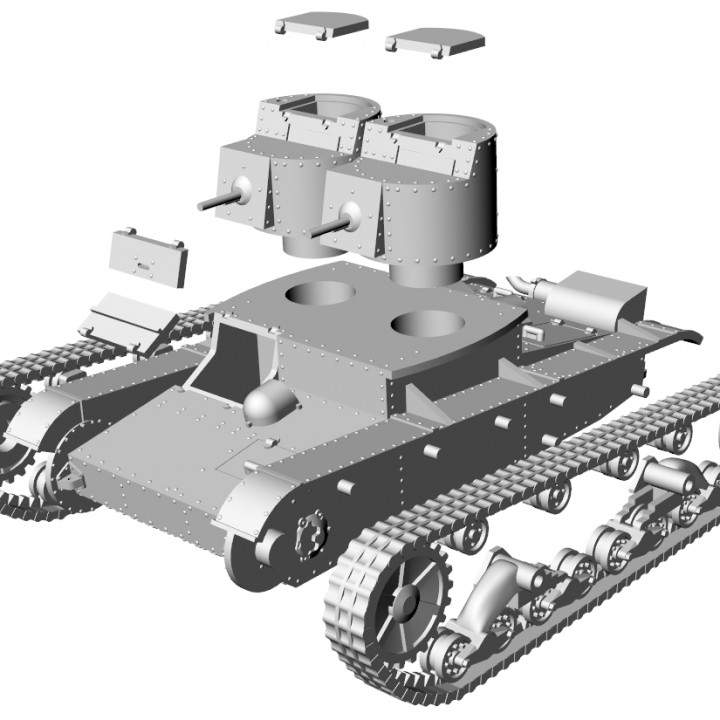 3D Printable Light tank T-26 (USSR, WW2, twin-turret) by Wargame3d
