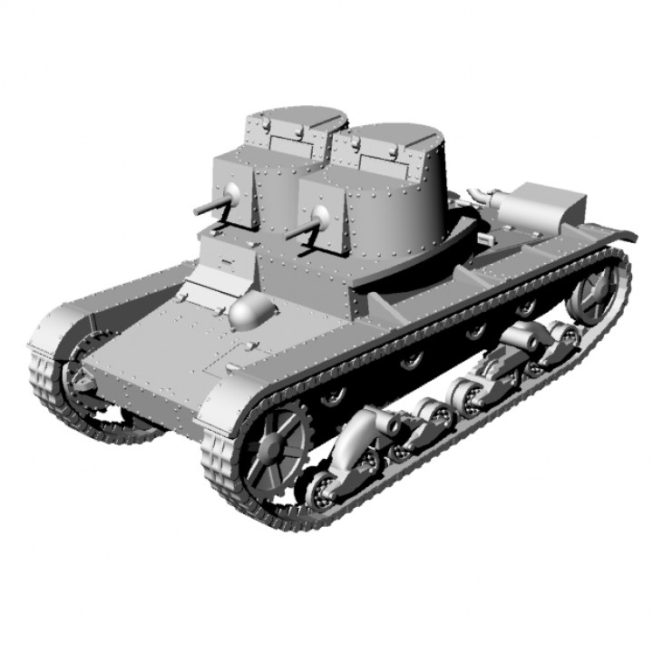 3D Printable Light tank T-26 (USSR, WW2, twin-turret) by Wargame3d