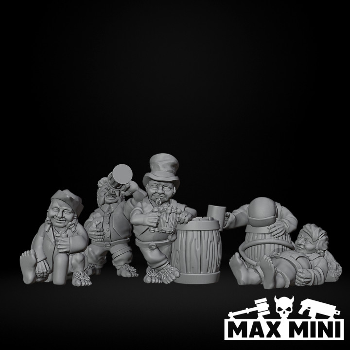 3D Printable Halfling Drunks Group by Max Mini