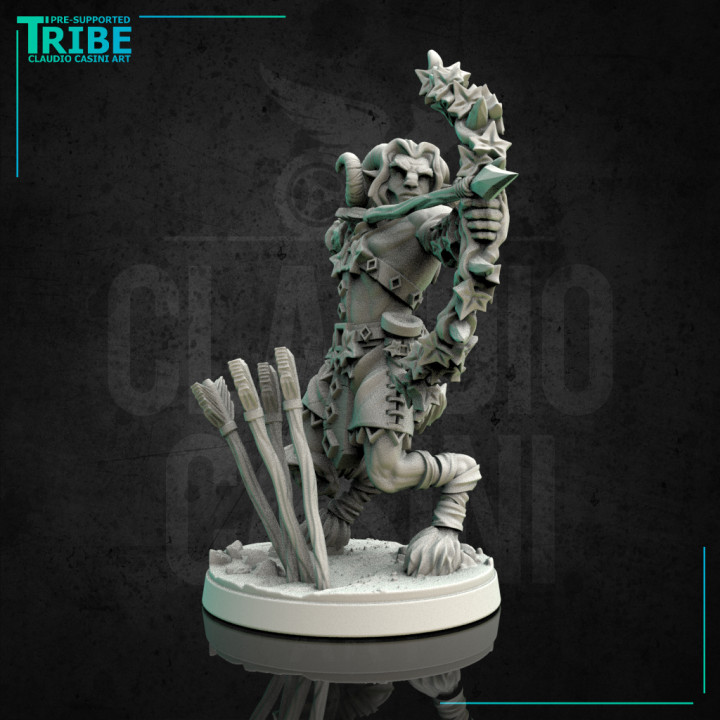 3D Printable (0136) Male faun satyr archer with bow by Claudio Casini Art