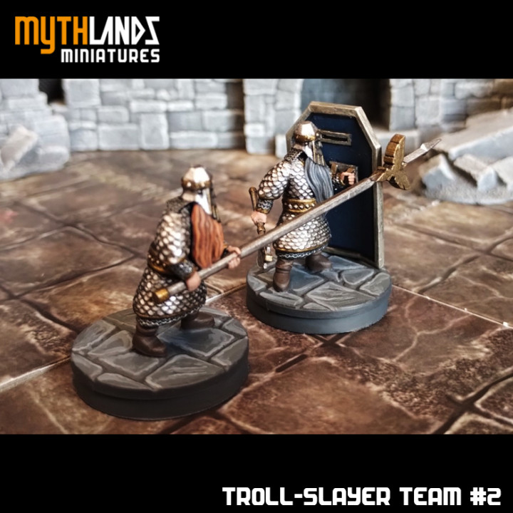 3D Printable Dwarf - Troll-Slayer Team 02 by Mythlands Miniatures
