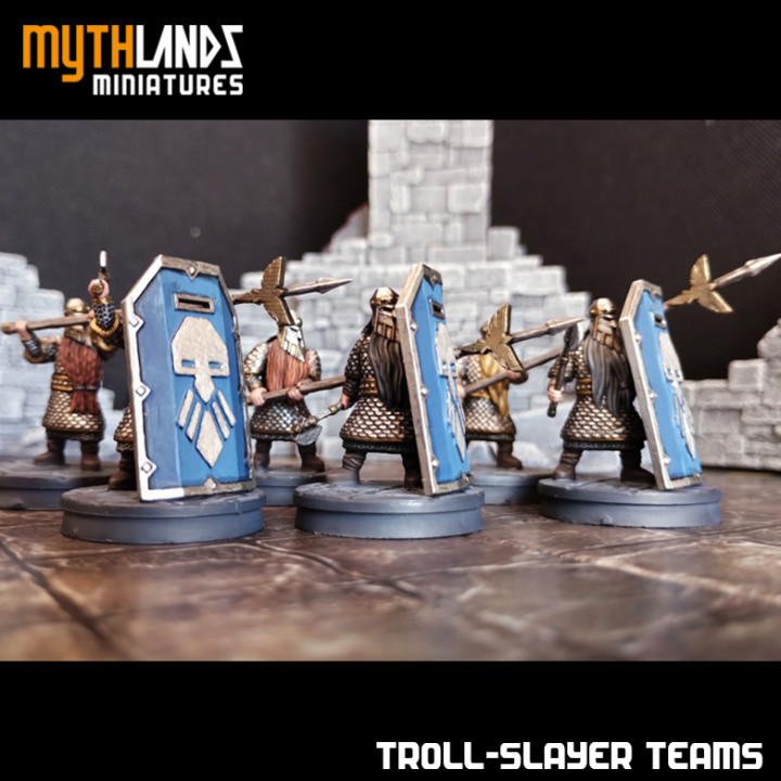 3D Printable Dwarf - Troll-Slayer Team 03 by Mythlands Miniatures