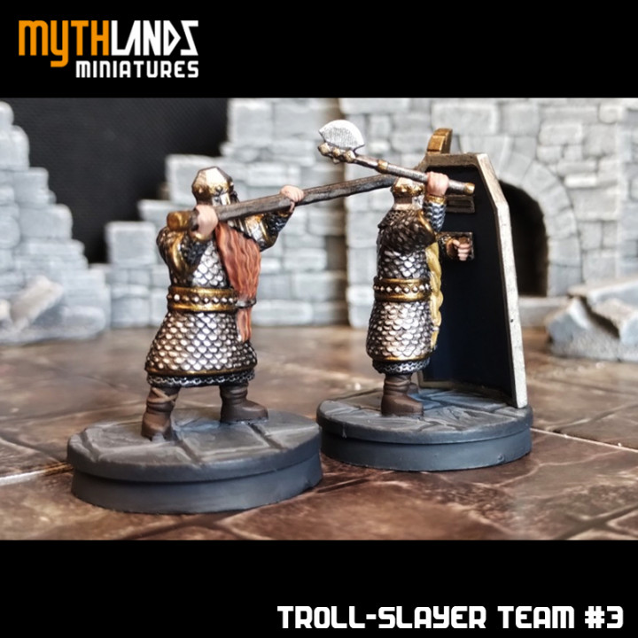 3D Printable Dwarf - Troll-Slayer Team 03 by Mythlands Miniatures