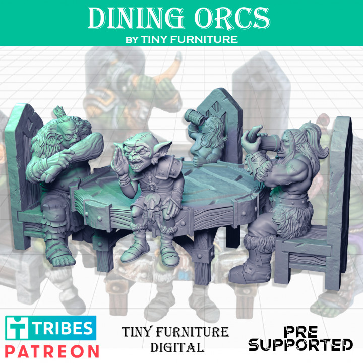 3D Printable Dining orcs (SITTING FOLKS) by Tiny Furniture