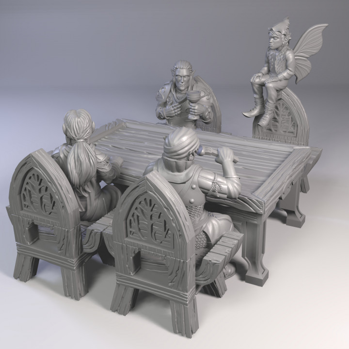 3D Printable Elven Dinner (SITTING FOLKS) by Tiny Furniture