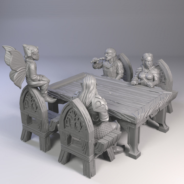 3D Printable Elven Dinner (SITTING FOLKS) by Tiny Furniture