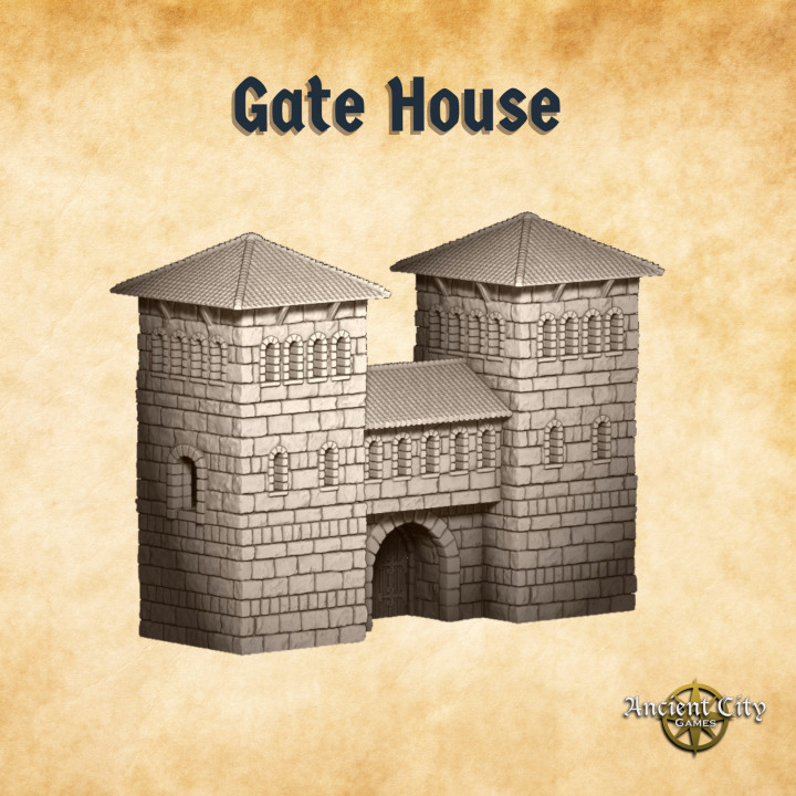 3D Printable Gate House with Guard Towers by Ancient City Games