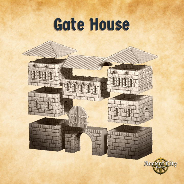 3D Printable Gate House with Guard Towers by Ancient City Games