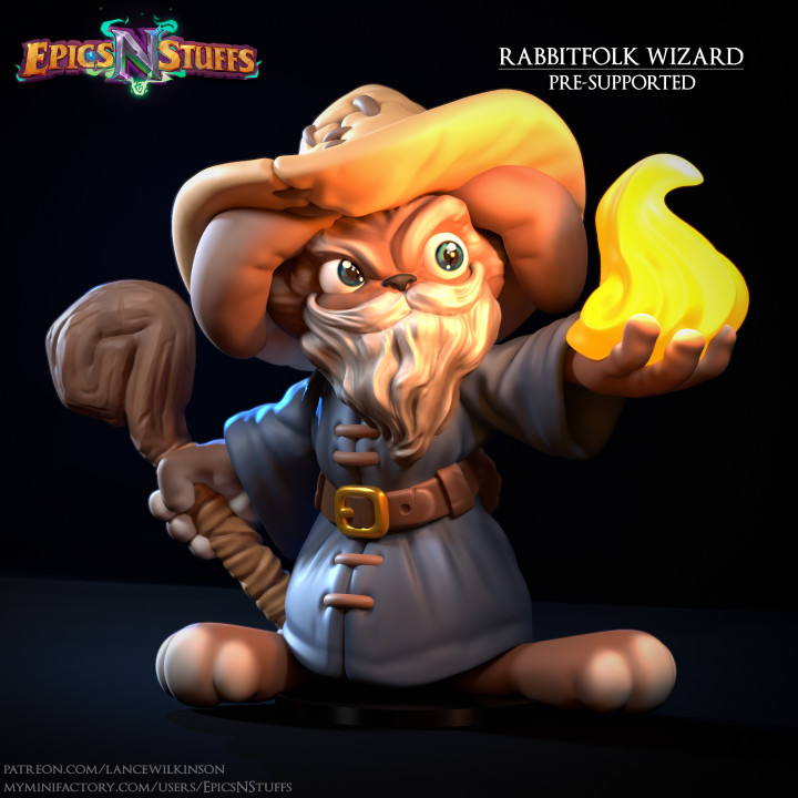 3D Printable Rabbitfolk Wizard Miniature, Pre-Supported by Epics N Stuffs