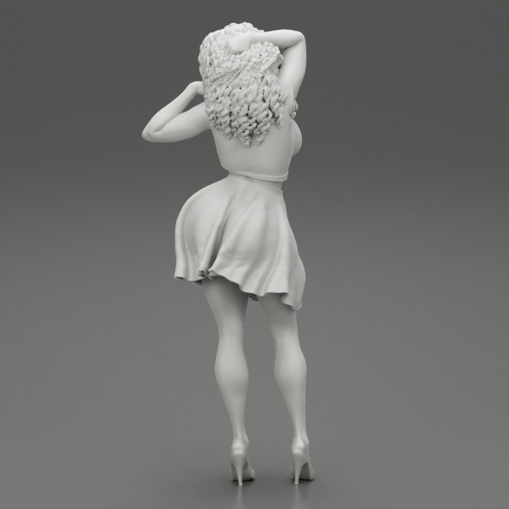 3D Printable Black Woman with Curly Hair Wearing Dress and Heels by ...