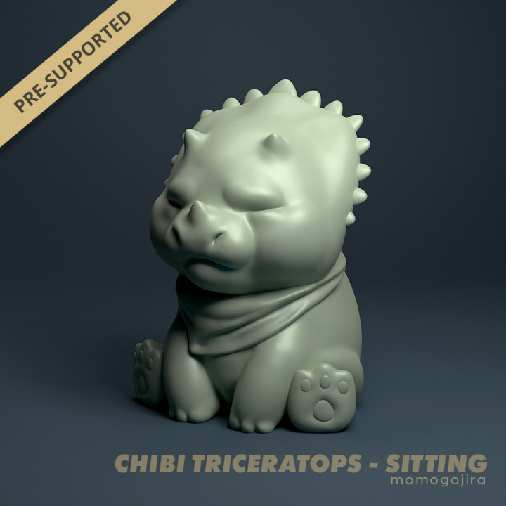 3D Printable Chibi Triceratops - Sitting by Momo