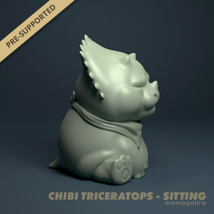 3D Printable Chibi Triceratops - Sitting by Momo