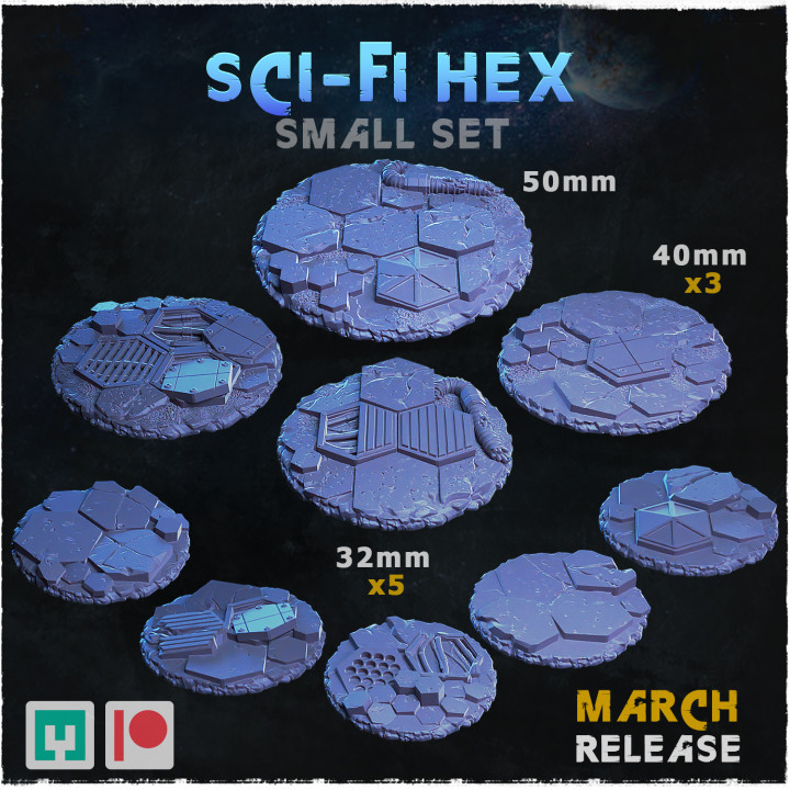 3D Printable Sci-fi Hex - Bases & Toppers (Small Set ) by Zabavka Workshop