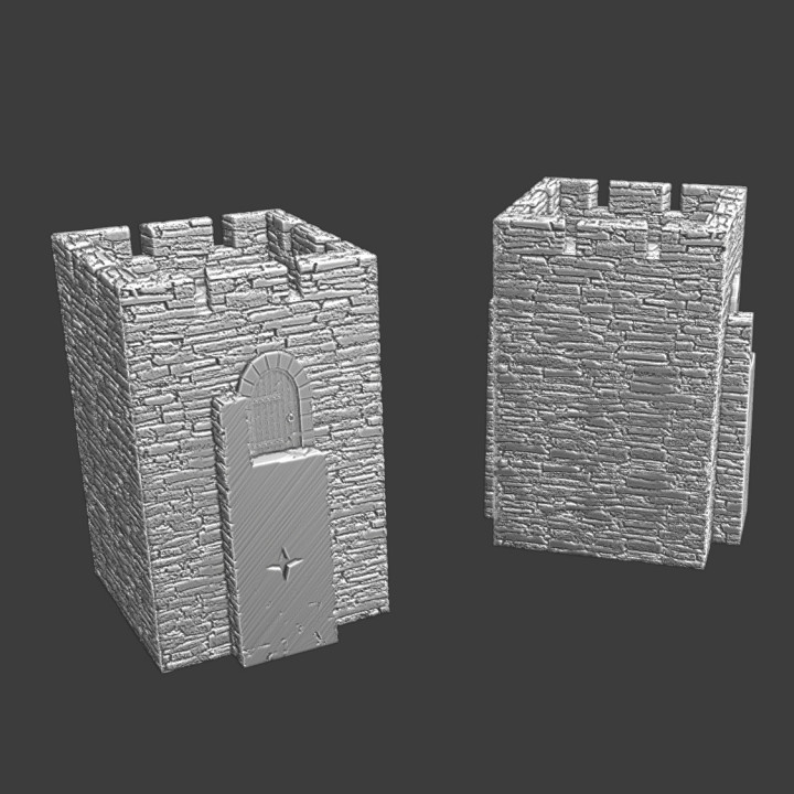 3D Printable Wall tower with interior wall door (two versions) by ...