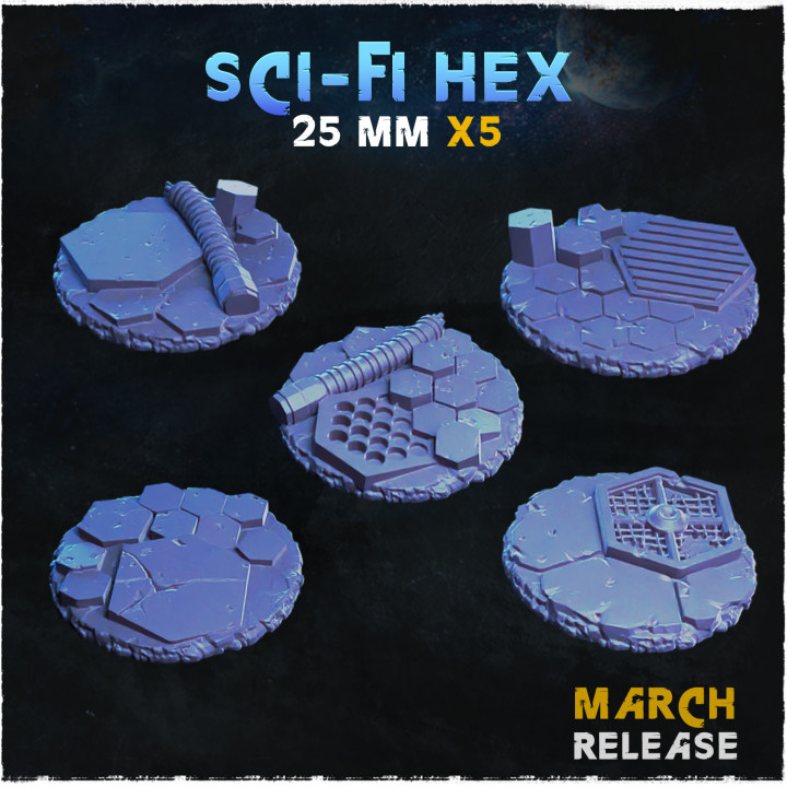 3D Printable Sci-fi Hex - Bases & Toppers (Big Set ) by Zabavka Workshop