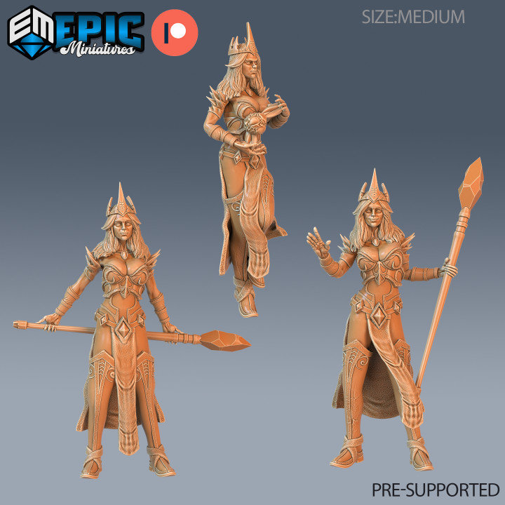 3D Printable Wizard Female Player Character Set / Human Sorcerer / Elementary Magician ...