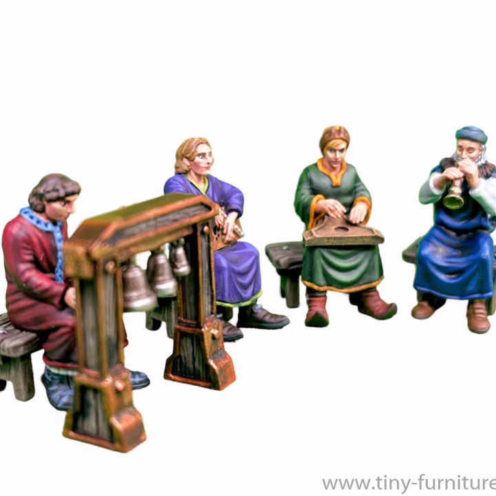 3D Printable Medieval Musicians (SITTING FOLKS) by Tiny Furniture