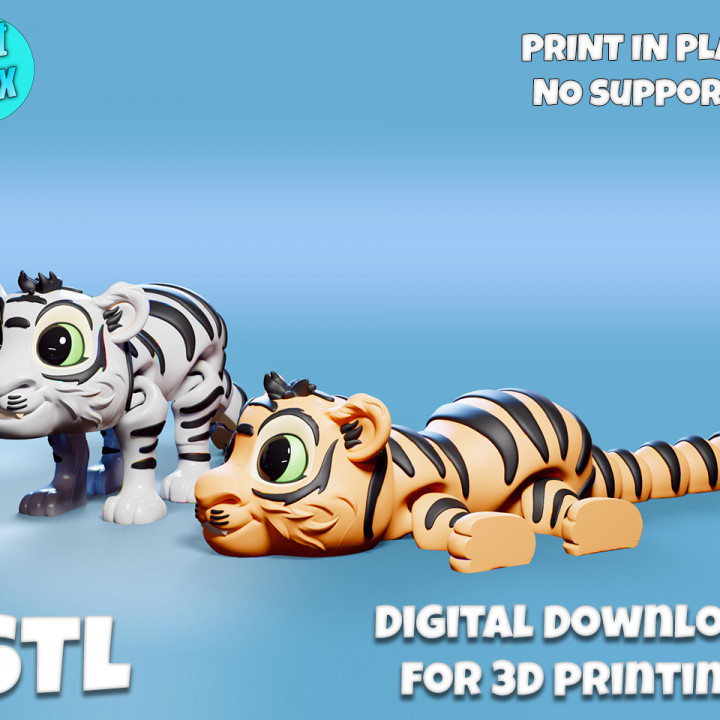 3D Printable Cute Flexi Tiger Print In Place by ArtFlex