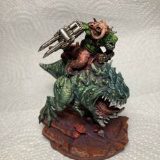 3D Printable Ork Beast Hunter Warboss on colossal Mount by MeshBrain Lab