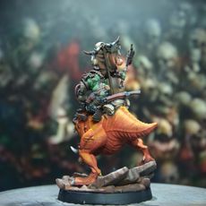 3D Printable Ork Beast Hunter Warboss on colossal Mount by MeshBrain Lab