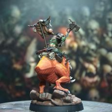 3D Printable Ork Beast Hunter Warboss on colossal Mount by MeshBrain Lab