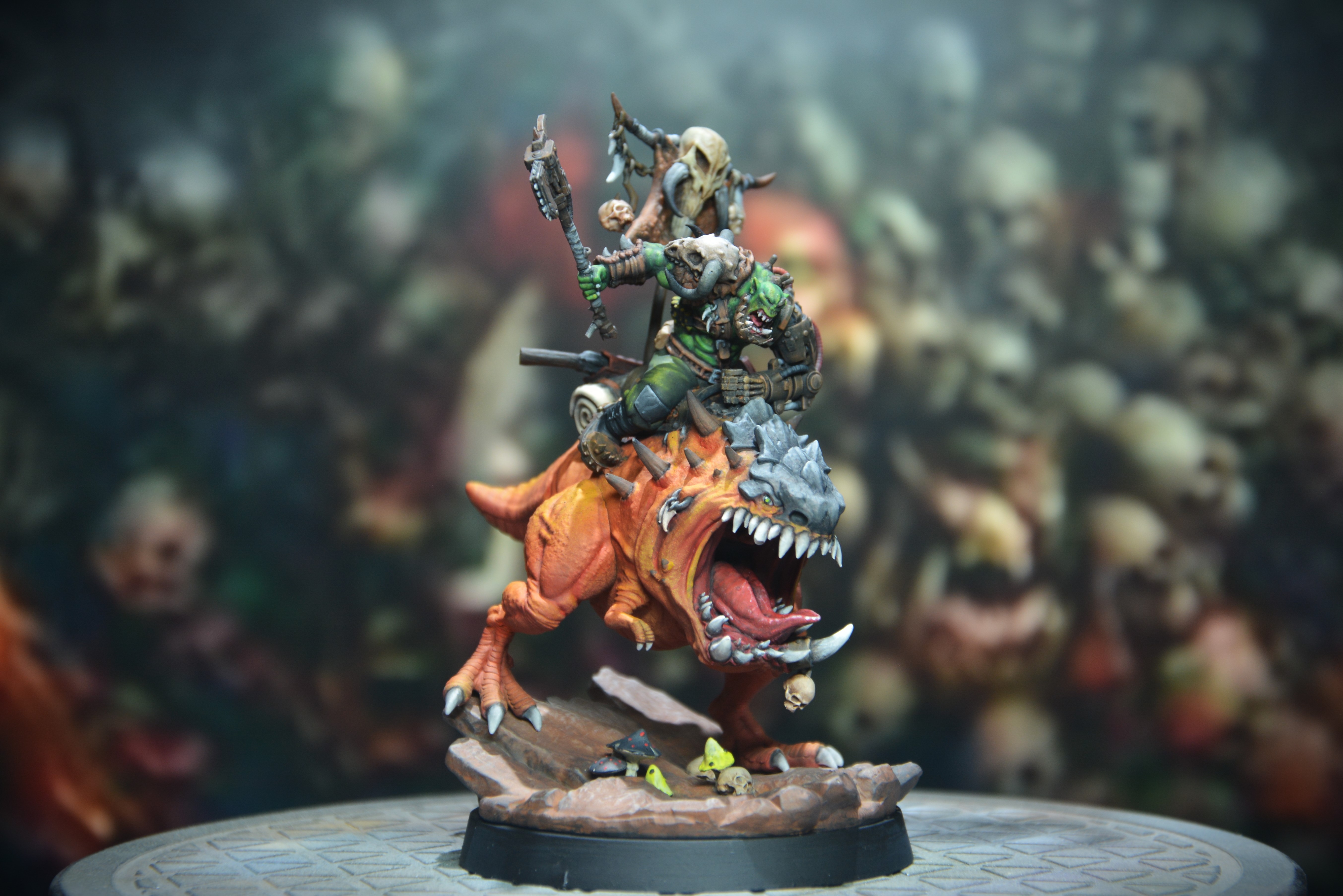 3D Printable Ork Beast Hunter Warboss on colossal Mount by MeshBrain Lab