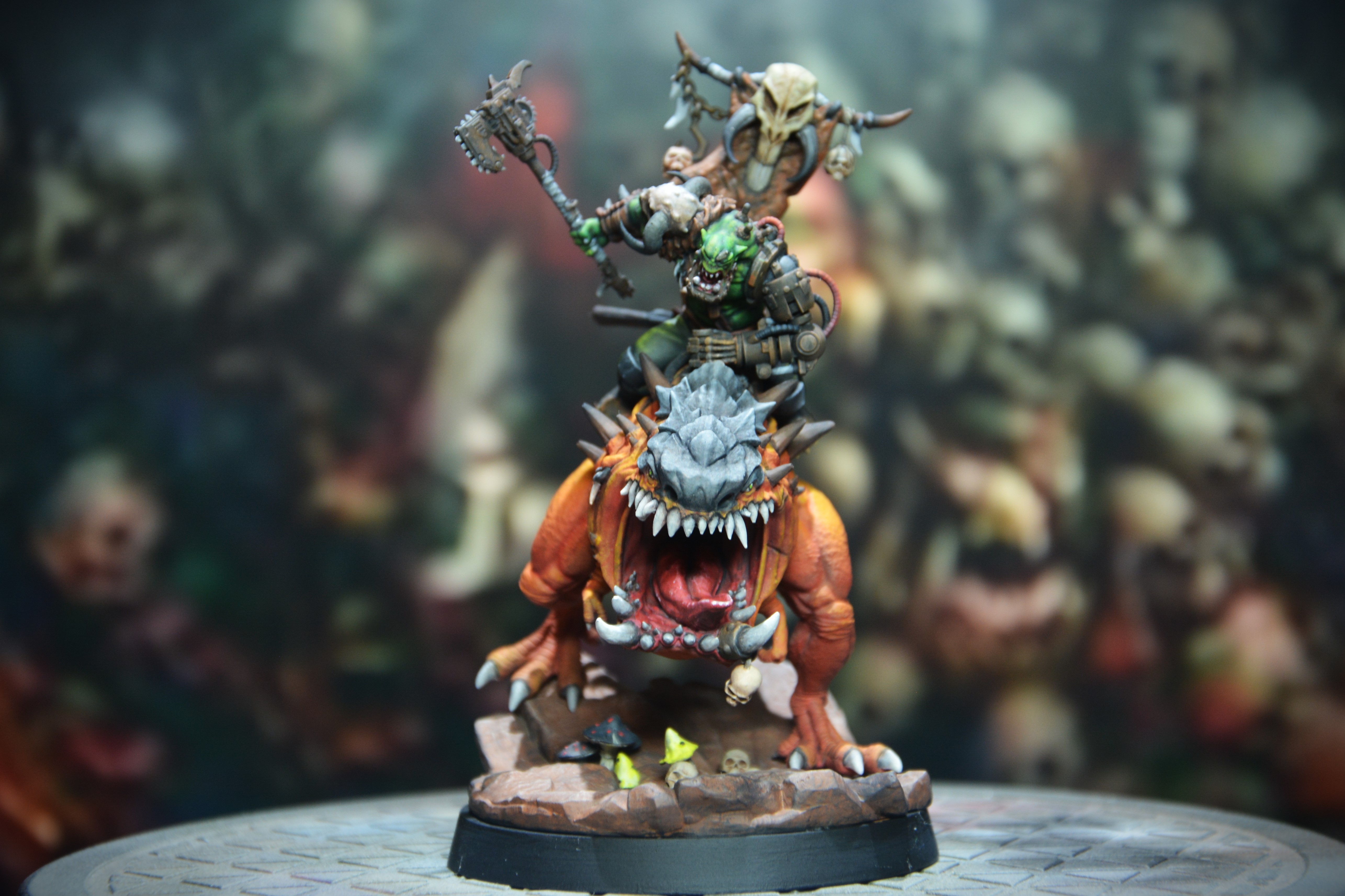 3D Printable Ork Beast Hunter Warboss on colossal Mount by MeshBrain Lab