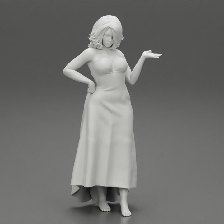 3D Printable Beautiful Woman Pose in Studio in Classic Dress by ...
