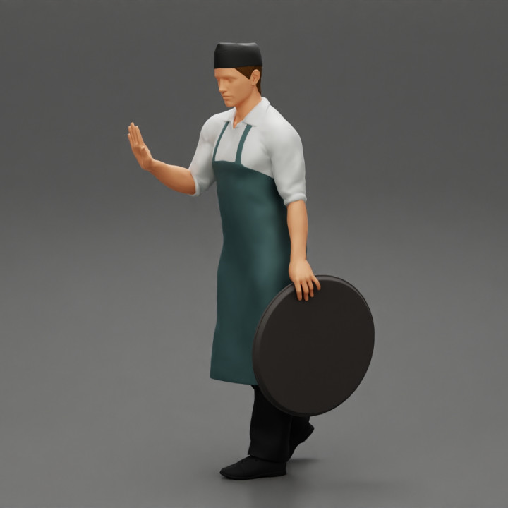 3D Printable Waiter carrying an empty tray by 3DGeschaft Miniatures Figures