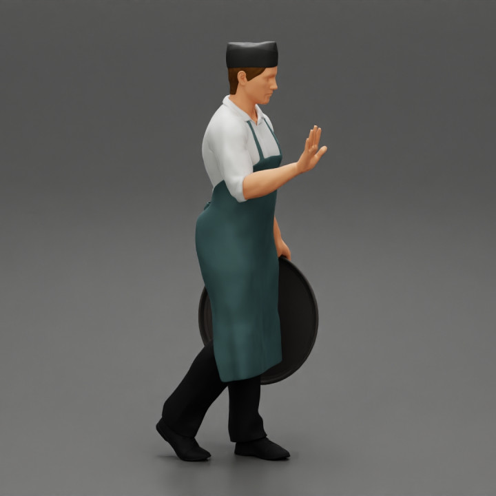 3D Printable Waiter carrying an empty tray by 3DGeschaft Miniatures Figures
