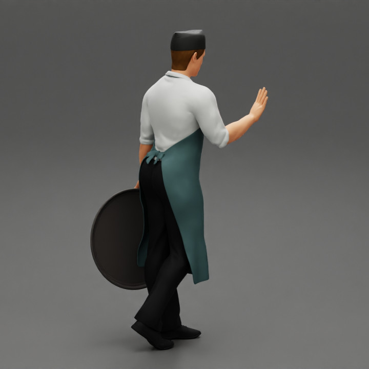3D Printable Waiter carrying an empty tray by 3DGeschaft Miniatures Figures