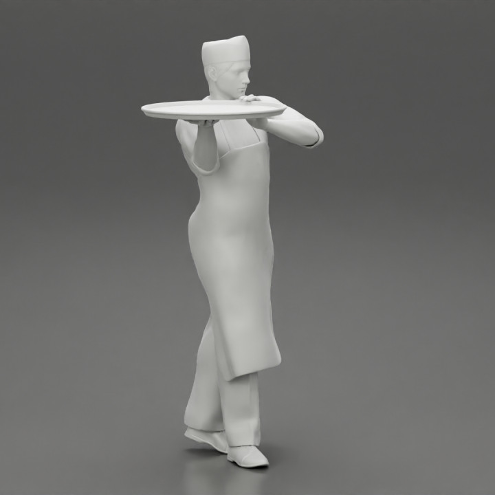 3D Printable waiter carrying a server tray by 3DGeschaft Miniatures Figures