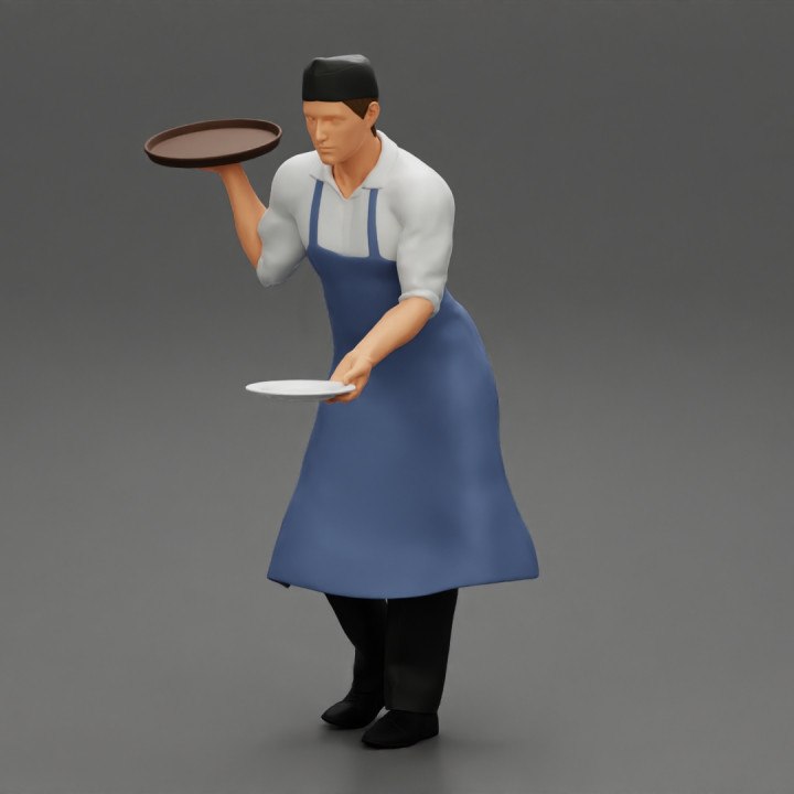 3D Printable The waiter places the tray on the table and carrying ...
