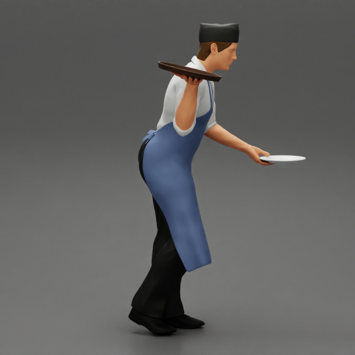3D Printable The waiter places the tray on the table and carrying ...