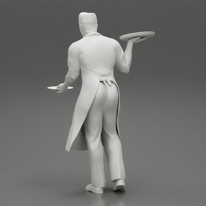 3D Printable The waiter places the tray on the table and carrying ...