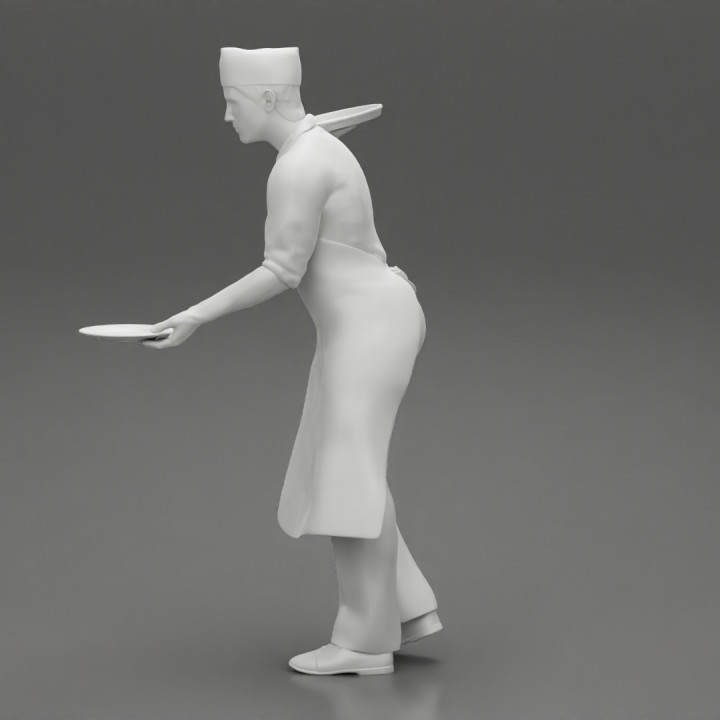 3D Printable The waiter places the tray on the table and carrying ...