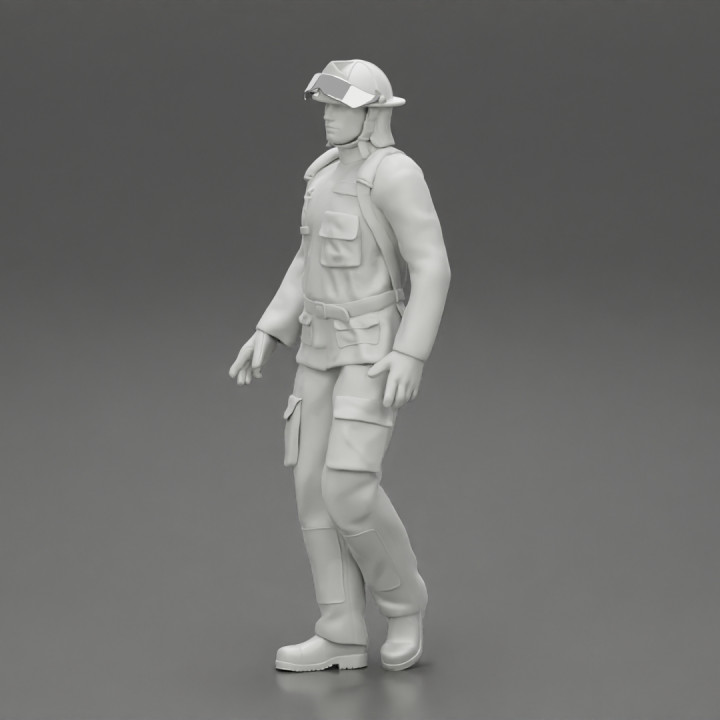 3D Printable Firefighter walking by 3DGeschaft Miniatures Figures