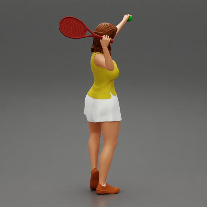 3D Printable Woman playing tennis giving service throwing ball by ...