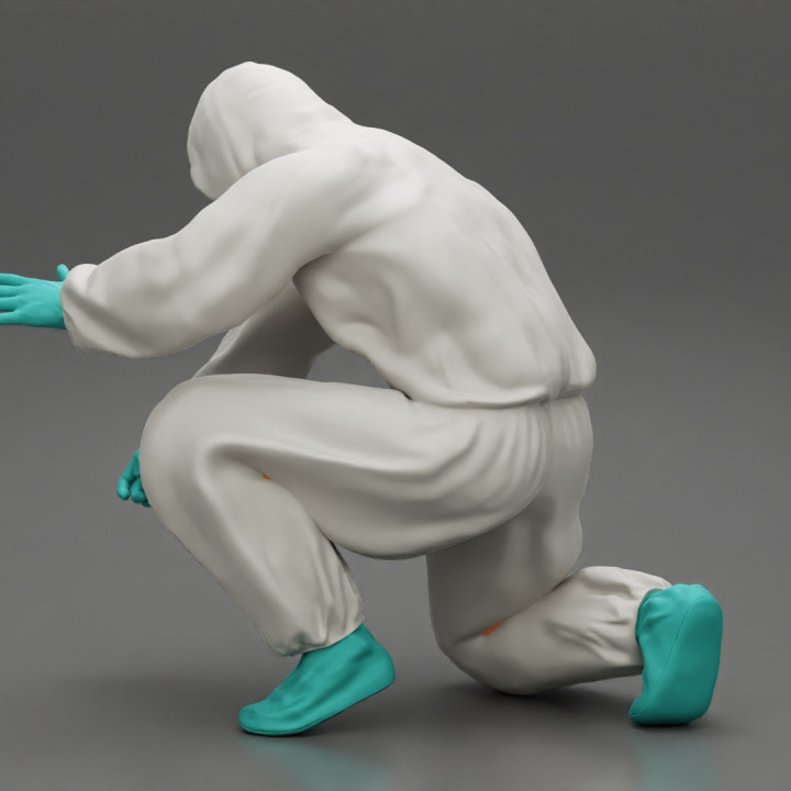 3D Printable man wearing antivirus suit sitting by 3DGeschaft ...