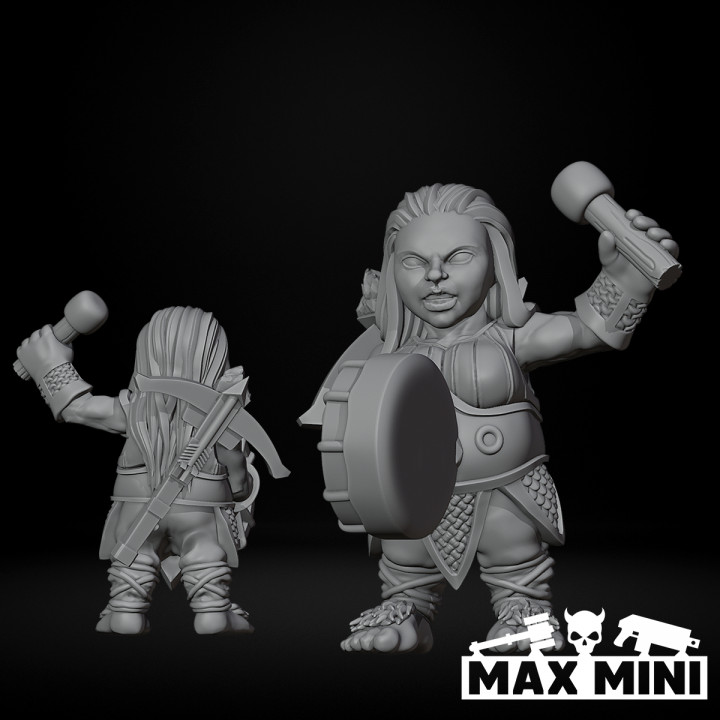 3D Printable Halfling Shield Maiden Crossbow Command by Max Mini