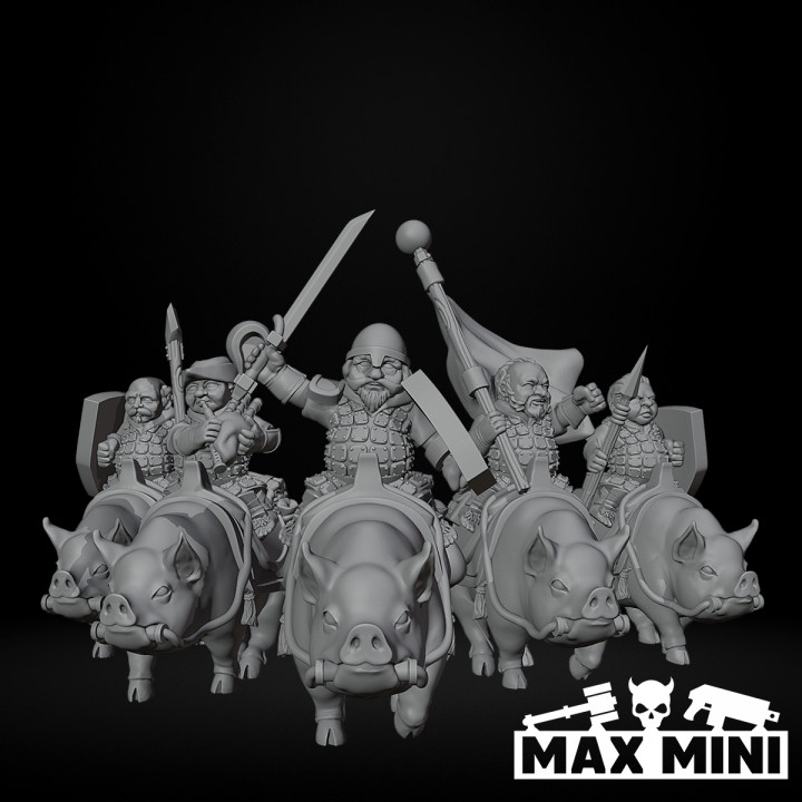 3D Printable Halfling Heavy Pig Riders by Max Mini