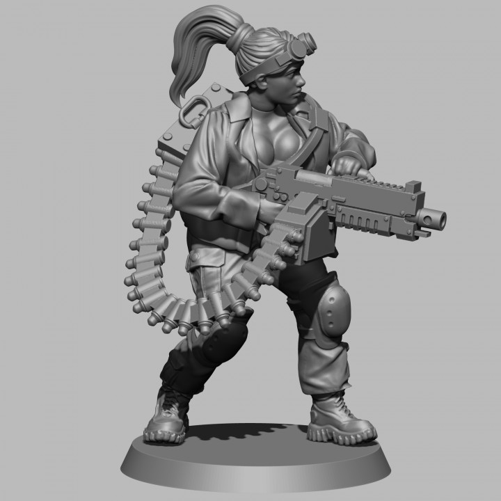 3D Printable Girl with machine gun by Sergeant Hammer