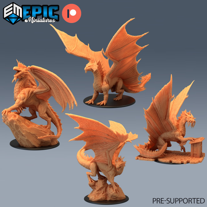 3D Printable Ancient Dragon Set / Legendary Drake / Winged Mountain ...