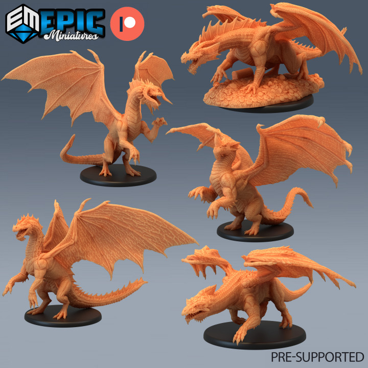 3D Printable Legendary Young Dragon Set / Epic Drake / Winged Mountain ...