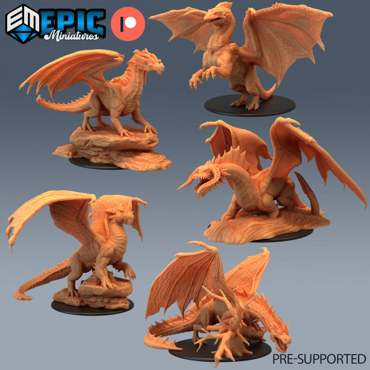 3D Printable Legendary Ancient Dragon Set / Epic Drake / Winged Mountain Encounter / Magical ...