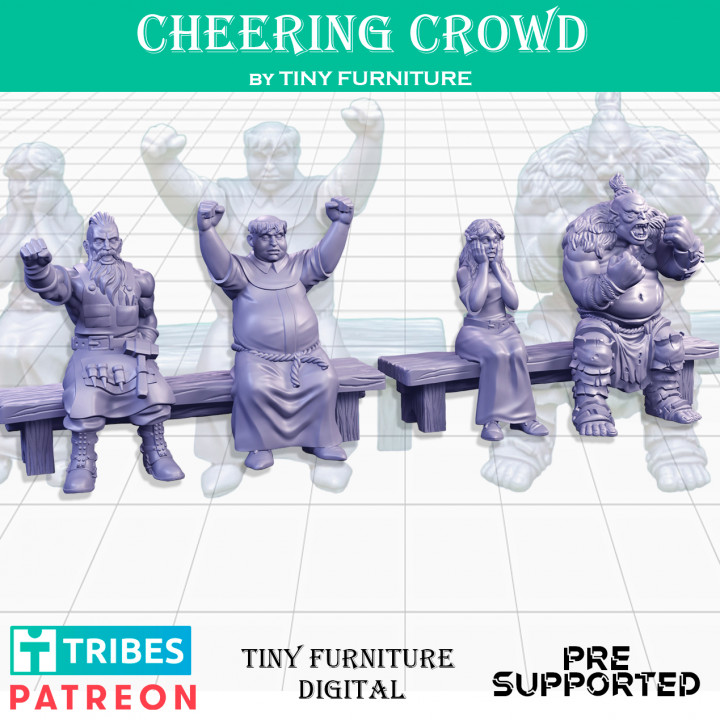 3D Printable Cheering Crowd (SITTING FOLKS) by Tiny Furniture