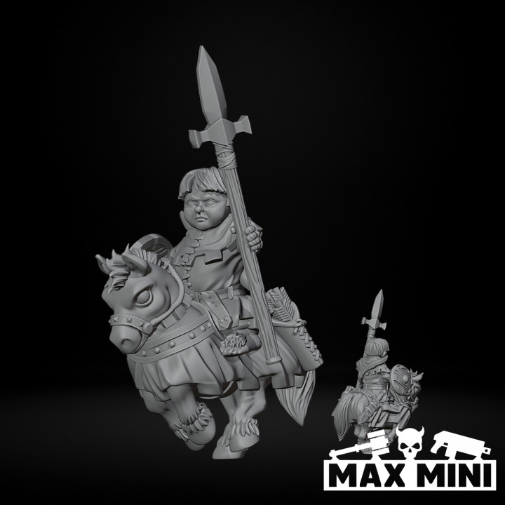 3D Printable Halfling Mounted Squires by Max Mini