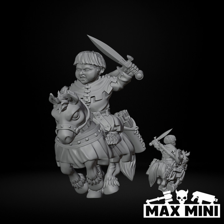 3D Printable Halfling Mounted Squires by Max Mini